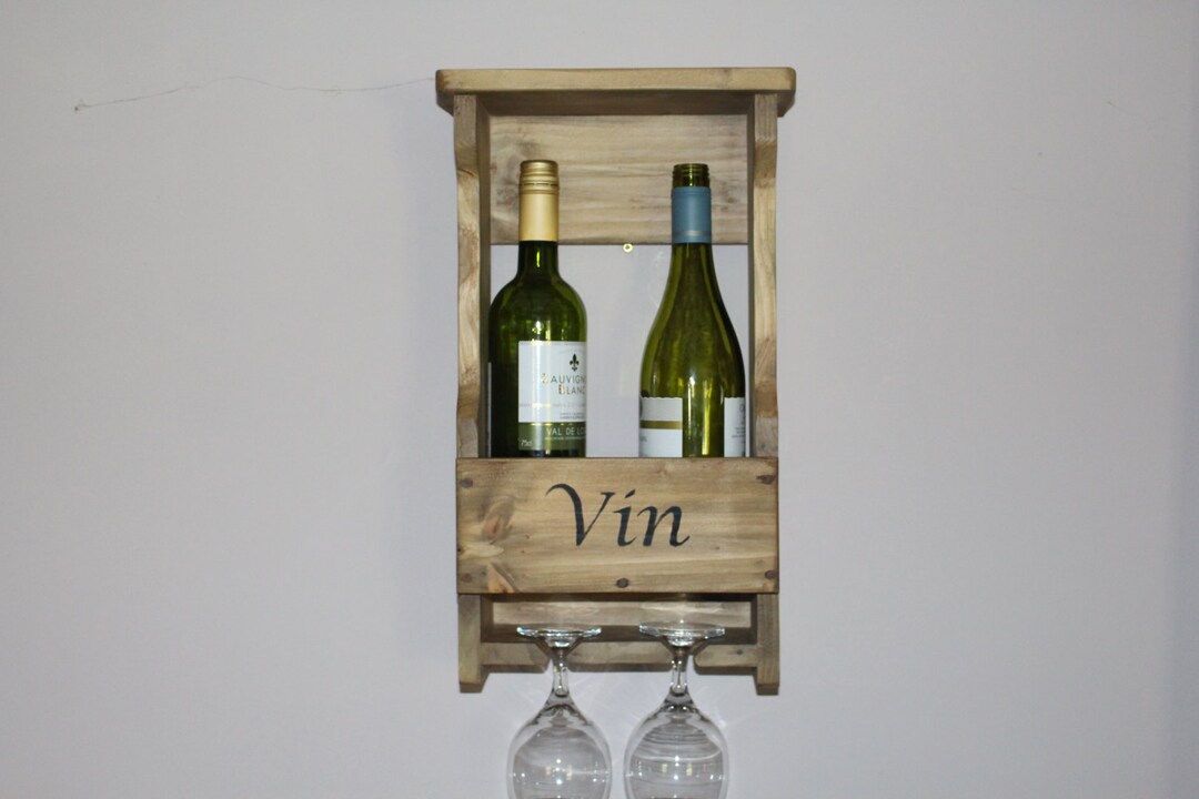 Rustic Wine Rack Holds Upto 2 Wine Bottles and 2 Wine Glasses-handmade ...