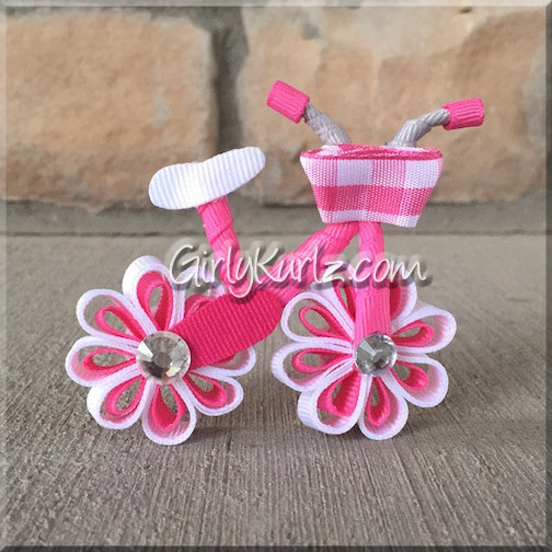 PINK Bicycle Hair Bow, Bicycle Hair Clip, Ribbon Sculpture Bike Bow ...