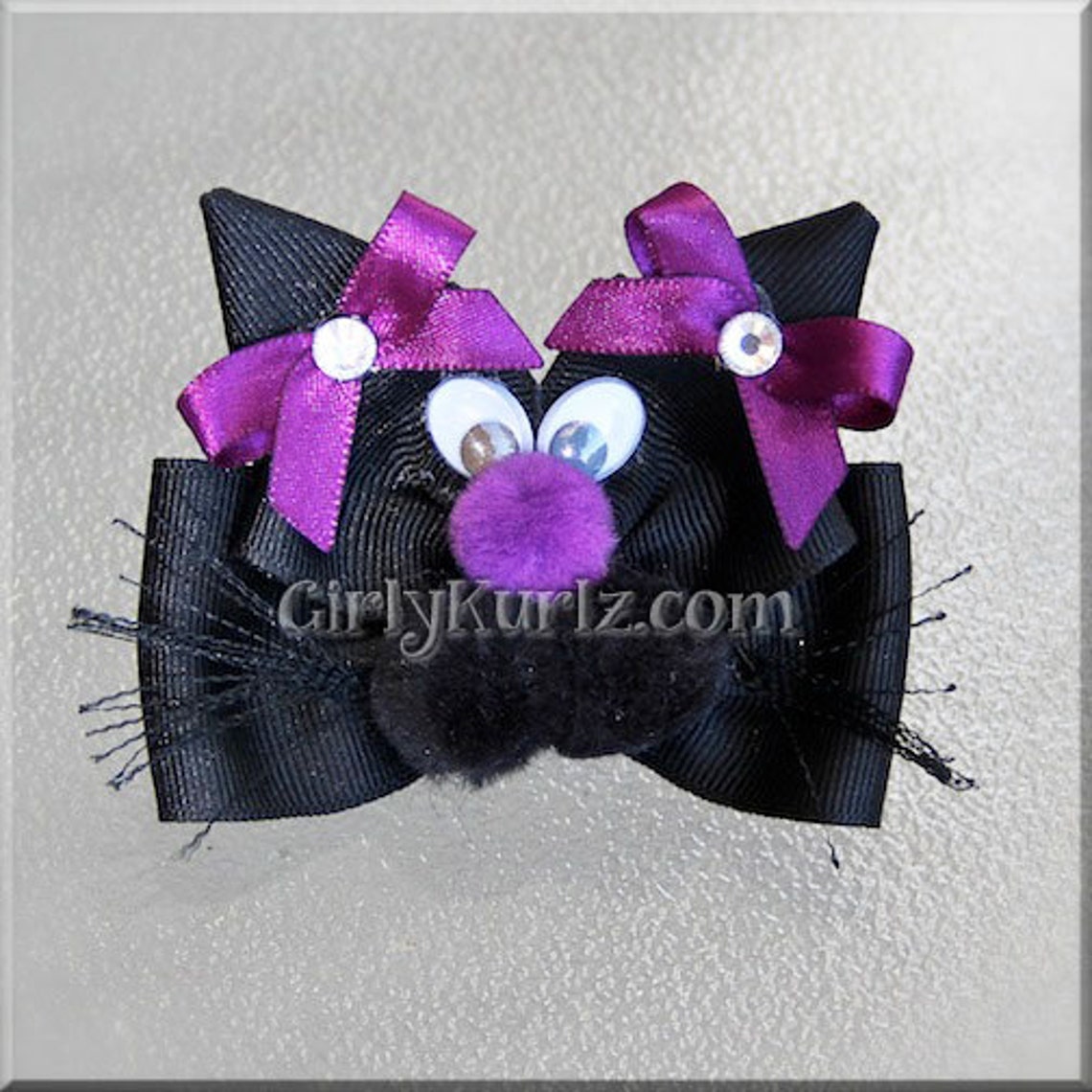 PURPLE Black Cat Hair Bow, Halloween Hair Bow, Halloween Hair Clip ...