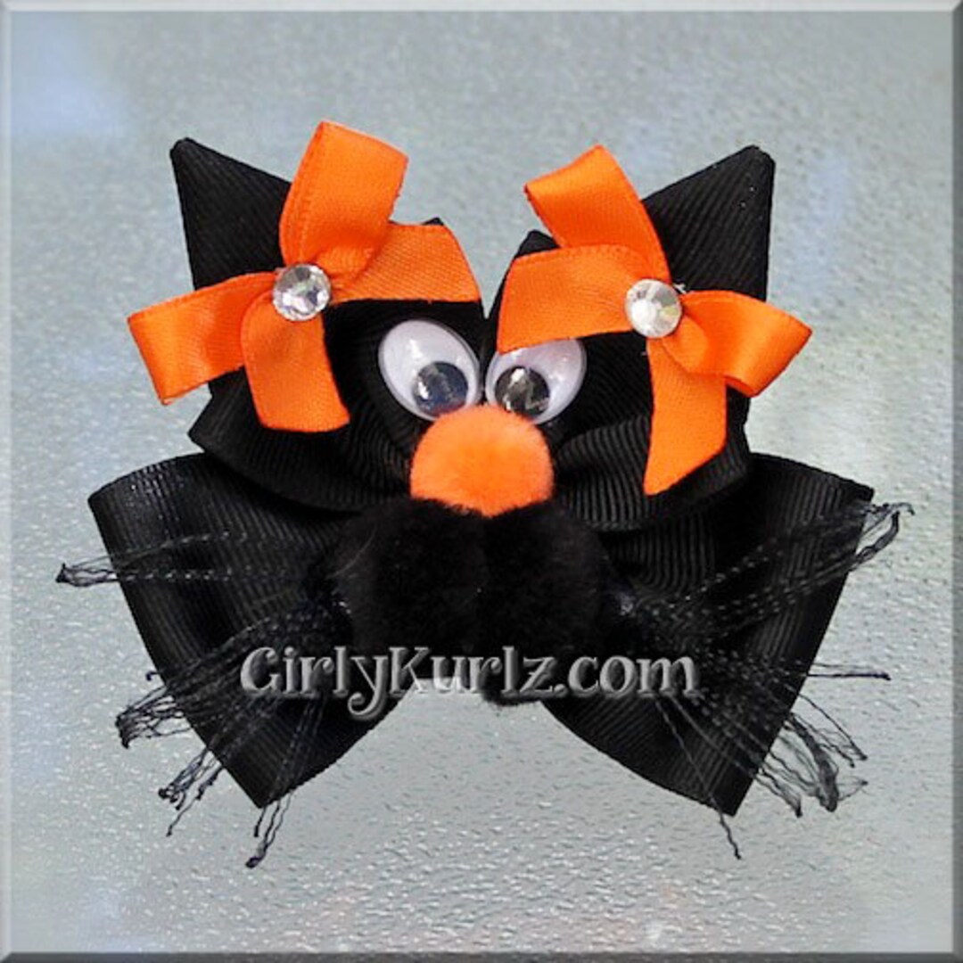 ORANGE Black Cat Hair Bow, Halloween Hair Bow, Halloween Hair Clip ...