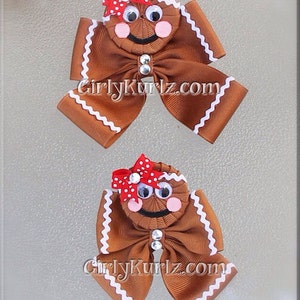 Gingerbread Hair Bow, Christmas Hair Bow, Gingerbread Man Hair Clip ...