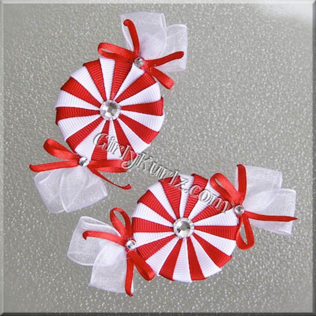 Red Peppermint Candy Hair Clips, Candy Hair Clips, Christmas Hair Bow ...