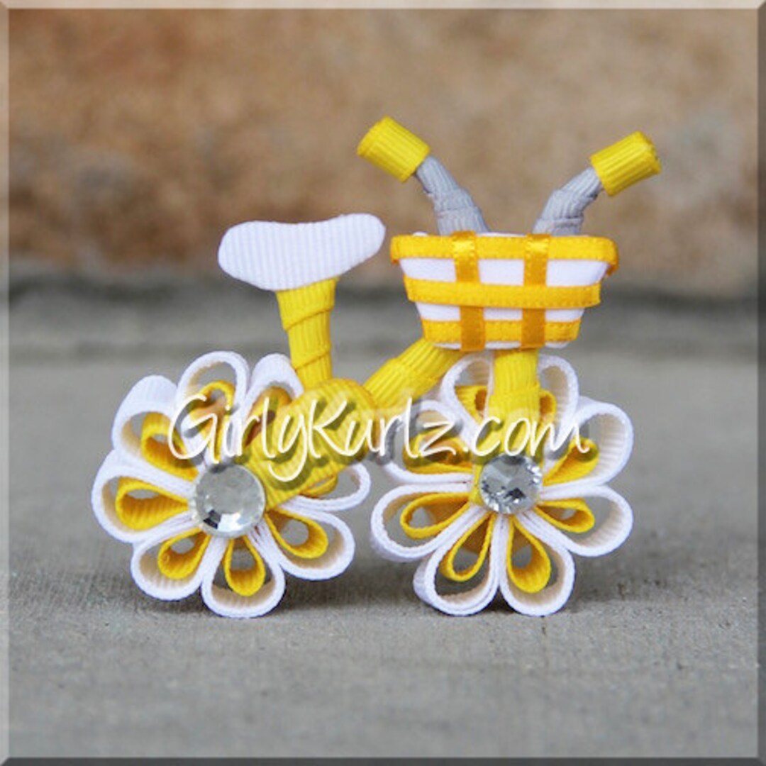 YELLOW Bicycle Hair Bow, Bicycle Hair Clip, Ribbon Sculpture, Bike Bow ...