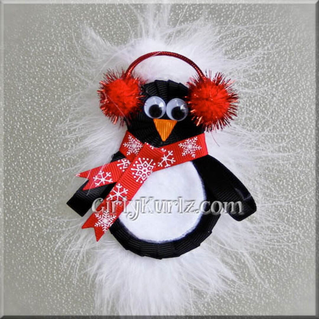 Penguin Hair Clip, Penguin Hair Bow, Marabou Penguin Hair Clip, Ribbon ...