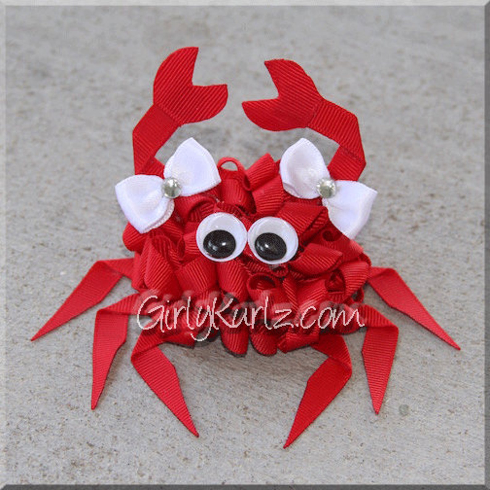 Crab Hair Bow, Crab Hair Clip, Crab Ribbon Sculpture, Beach Hair Bow ...