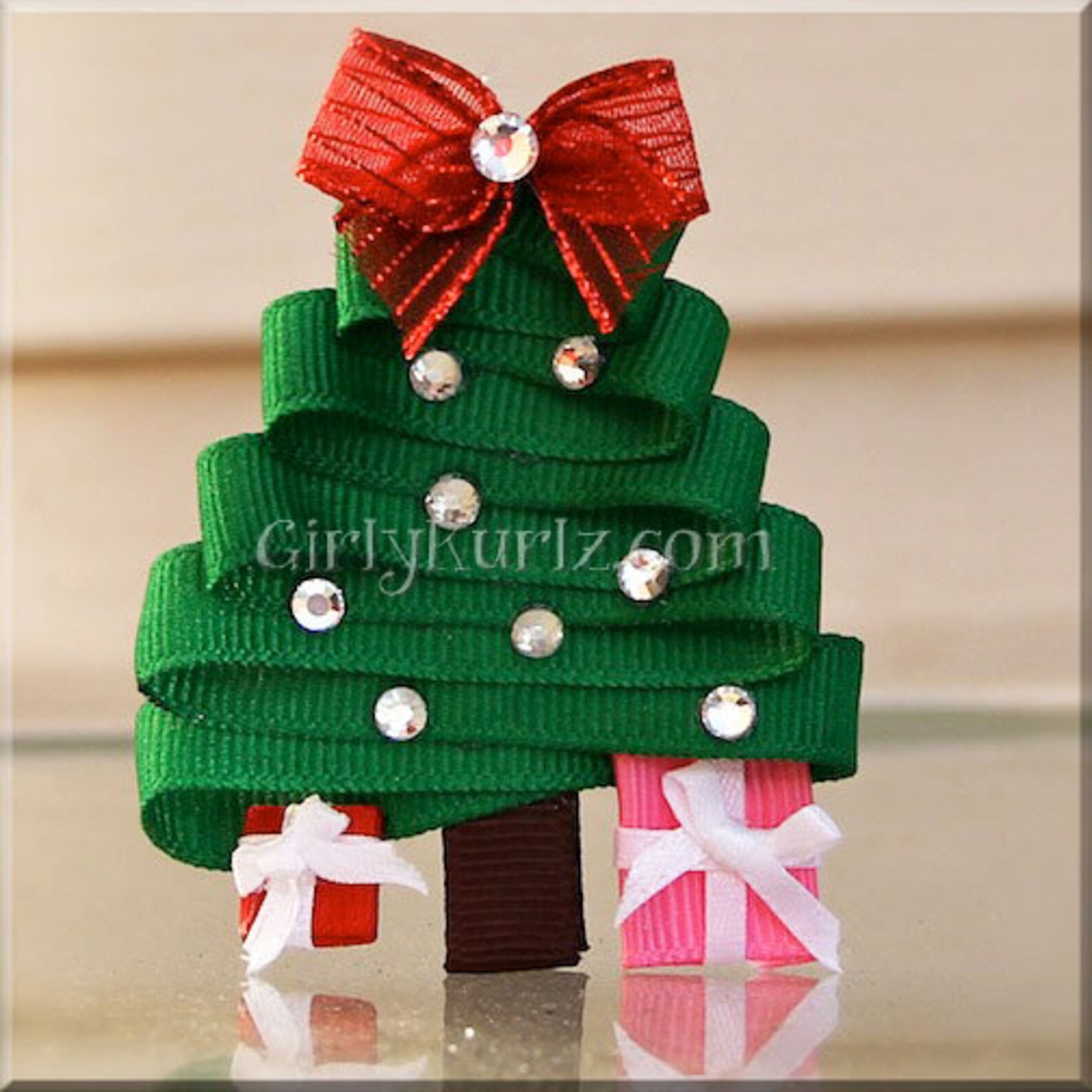 Christmas Tree Hair Clip Christmas Ribbon Sculpture | Etsy