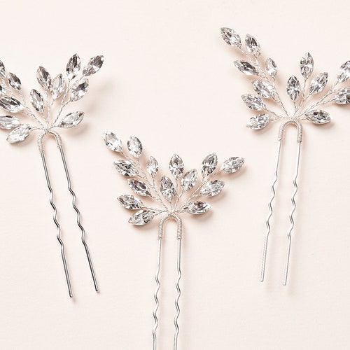 Crystal Bridal Hair Pins Silver Crystal Wedding Hair Pins Etsy