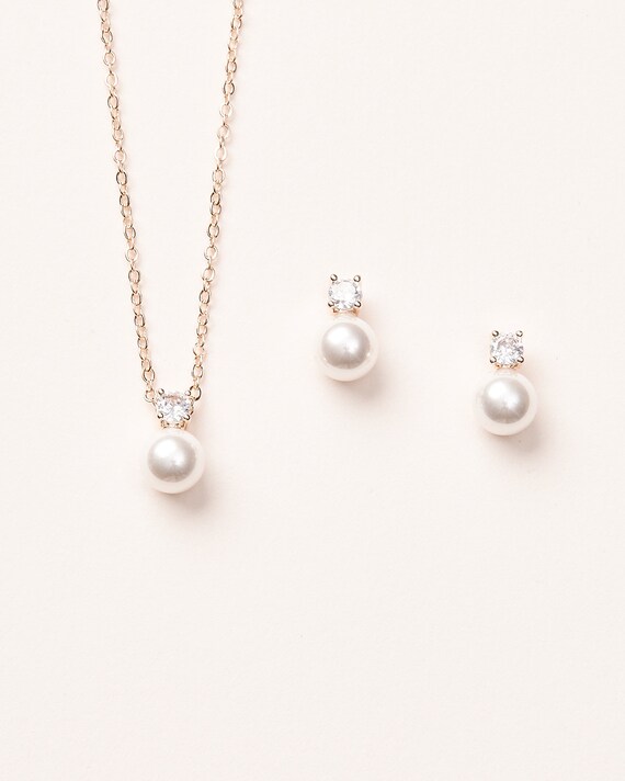 Simple Pearl Wedding Jewelry Set • Minimalist Pearl J… - Gem