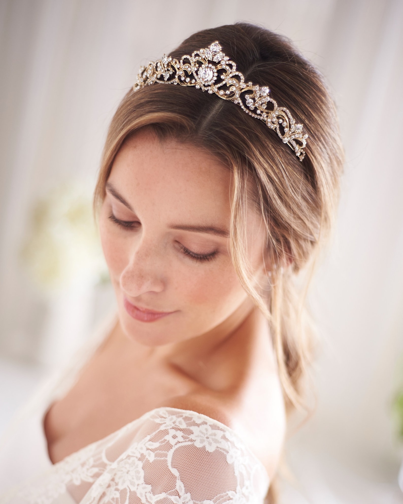 Gold Rhinestone Wedding Tiara, Royal Bridal Crown, Gold Princess Crown ...