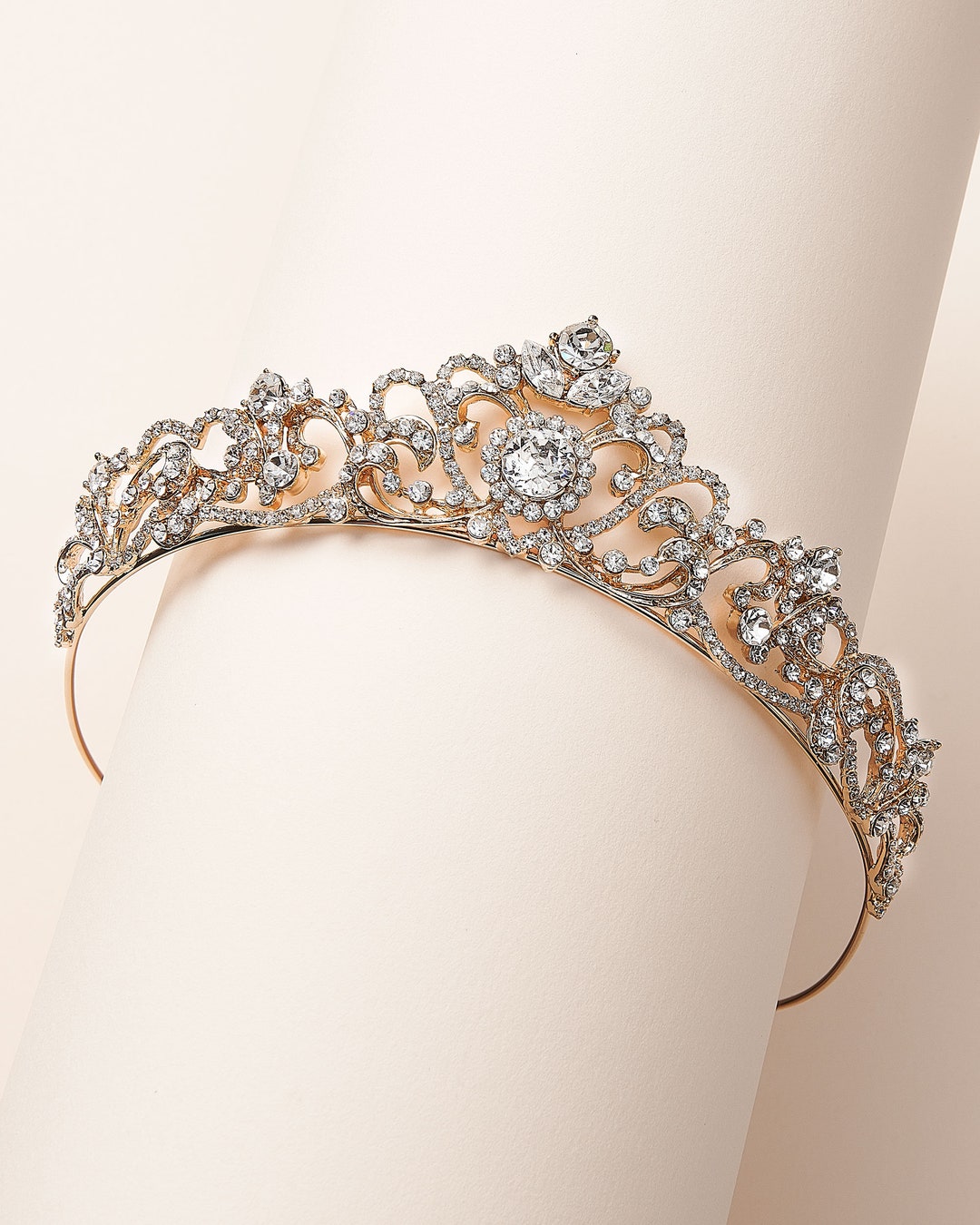 Gold Rhinestone Wedding Tiara, Royal Bridal Crown, Gold Princess Crown ...