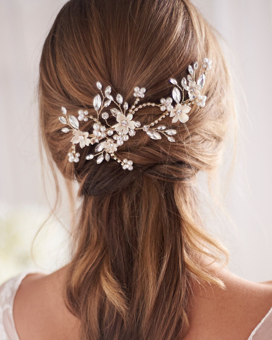 Silver Pearl and Crystal Bridal Hair Clip • Wedding Hair Accessory ...