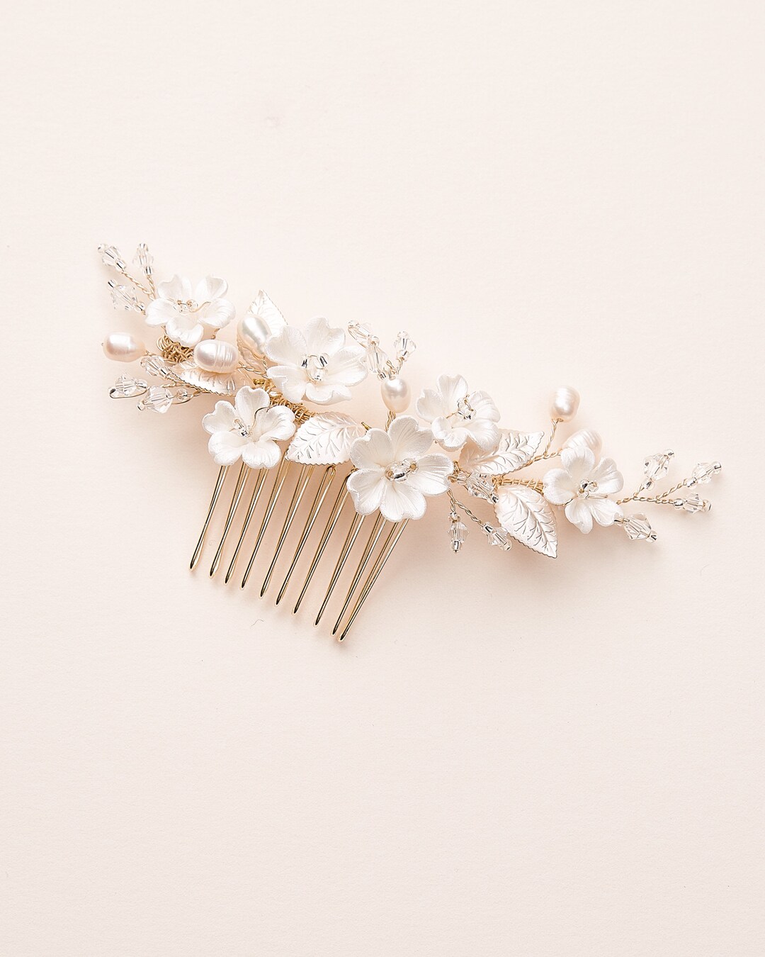 Gold Wedding Comb Pearl Crystal Wedding Comb Floral Bridal - Etsy