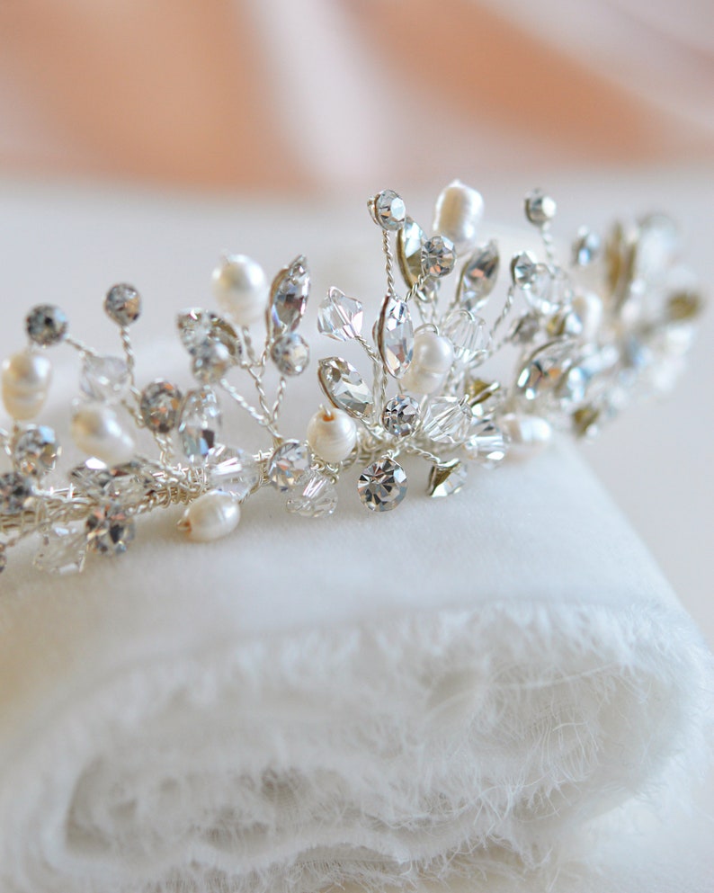 Pearl & Crystal Wedding Tiara Bridal Tiara Pearl Wedding | Etsy