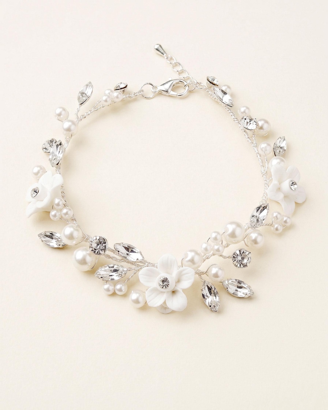 Floral Wedding Bracelet • Pearl & Crystal Bridal Bracelet • Romantic ...