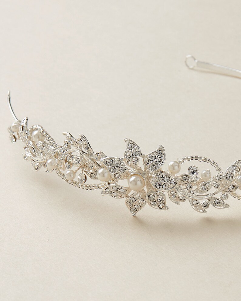 Pearl Wedding Headband Floral Bridal Headband Rhinestone Etsy
