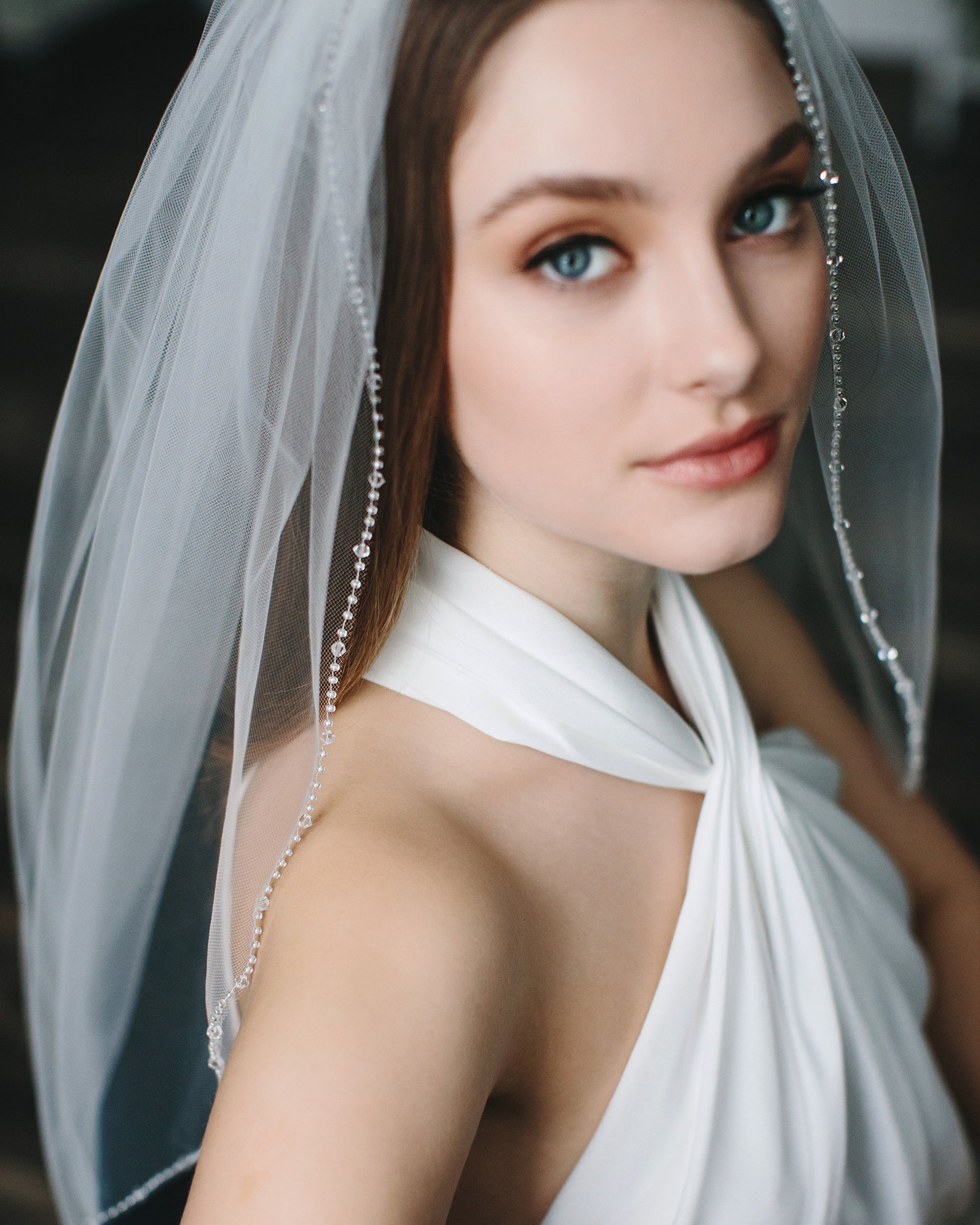 Crystal Bridal Veil Crystal Wedding Veil Crystal Edge Veil Beaded Veil ...