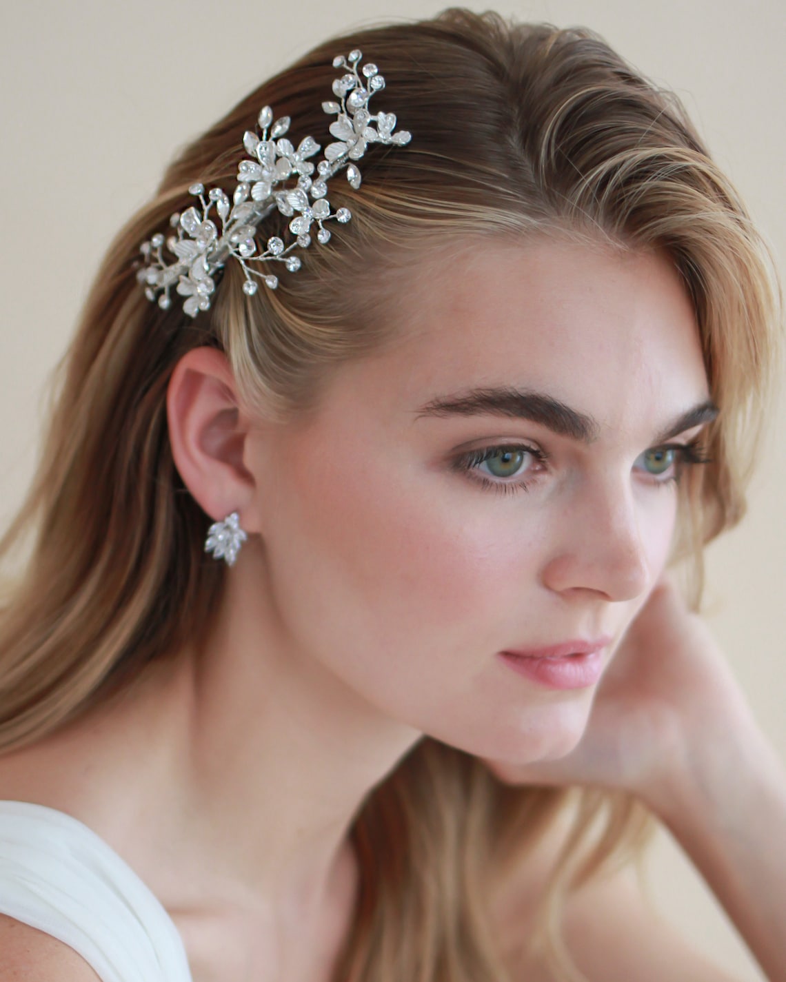 Minimalist Wedding Clip Crystal Bridal Hair Clip Floral - Etsy