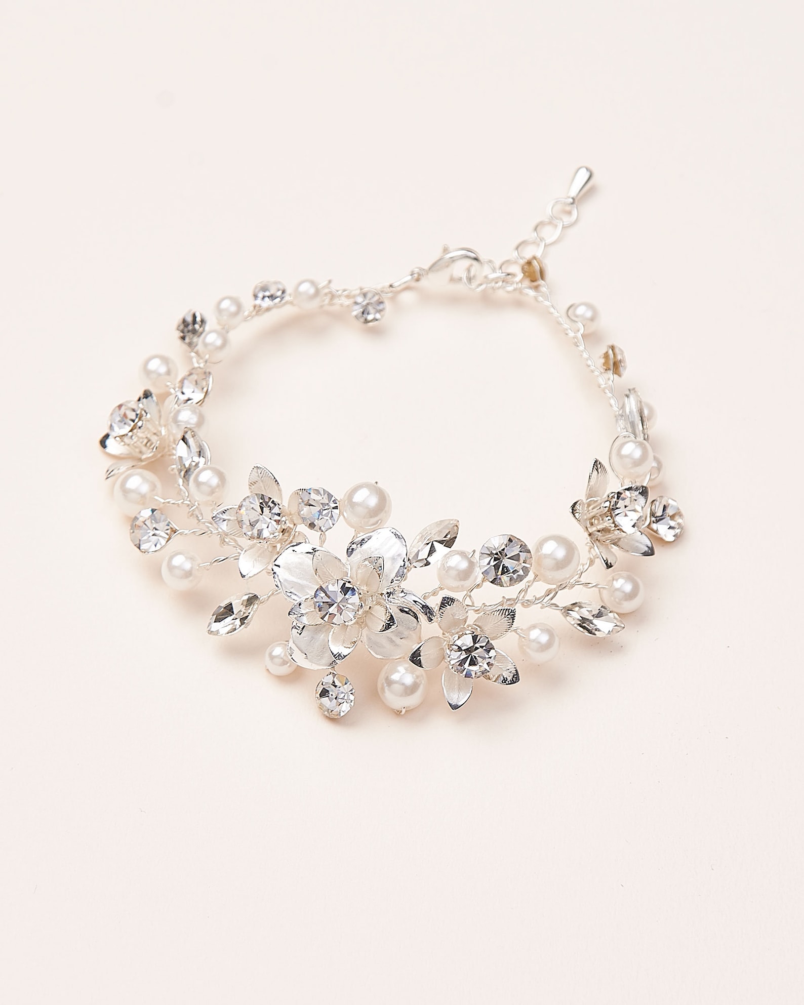 Floral Wedding Bracelet, Pearl & Crystal Bridal Bracelet, Floral Bridal ...