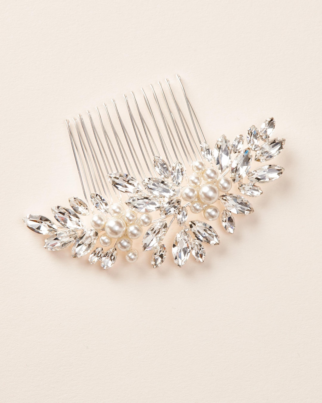 Silver or Gold Floral Pearl Rhinestone Crystal Bridal Comb • Wedding ...
