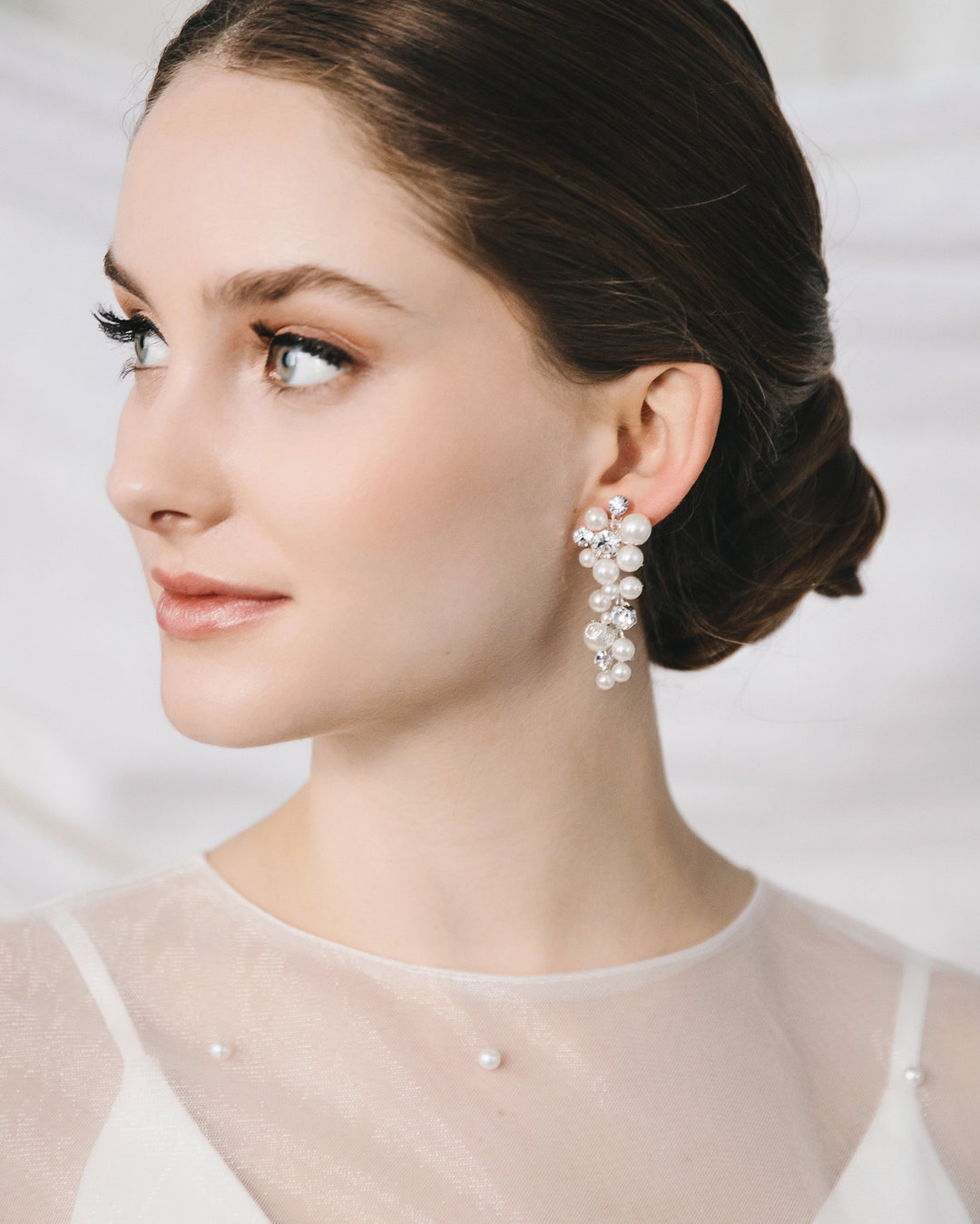 Pearl & Crystal Wedding Earrings Pearl Bridal Earrings Pearl Crystal ...