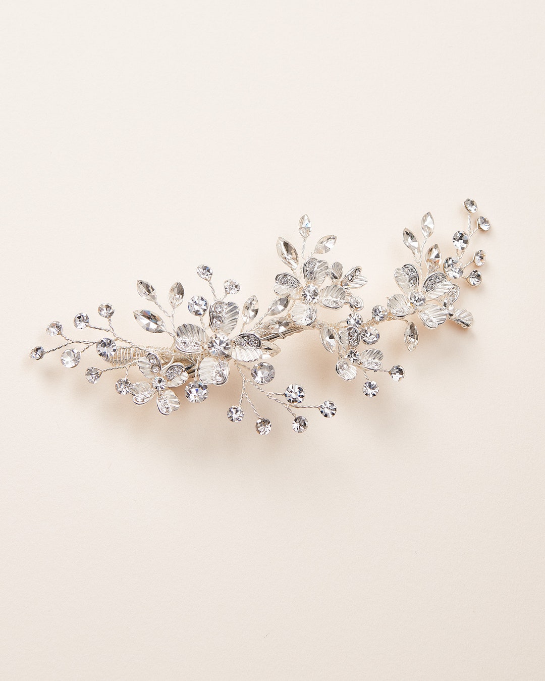 Minimalist Wedding Clip Crystal Bridal Hair Clip Floral Crystal Wedding ...
