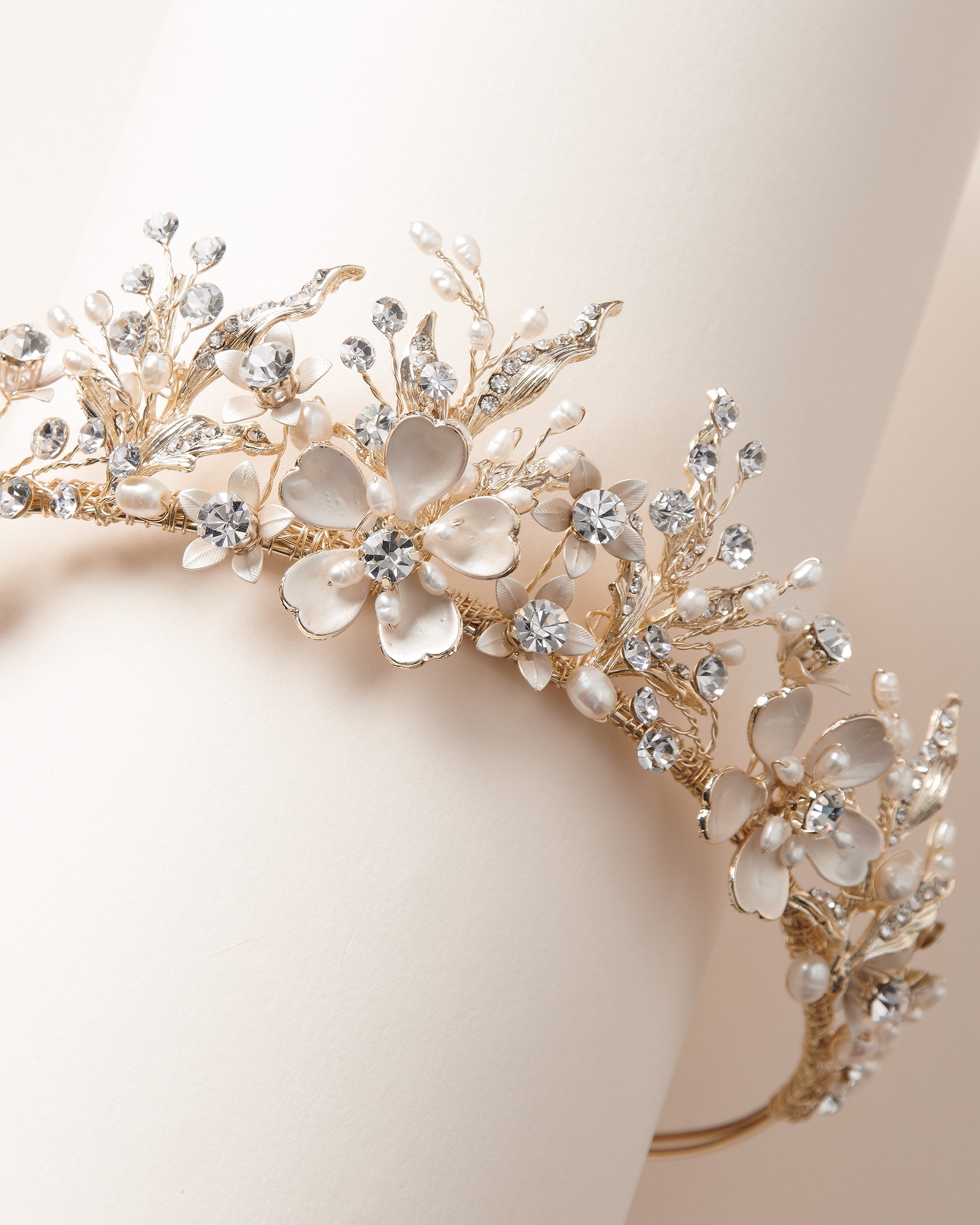 Gold Pearl Tiara, Gold Freshwater Pearl Wedding Crown, Gold Floral ...