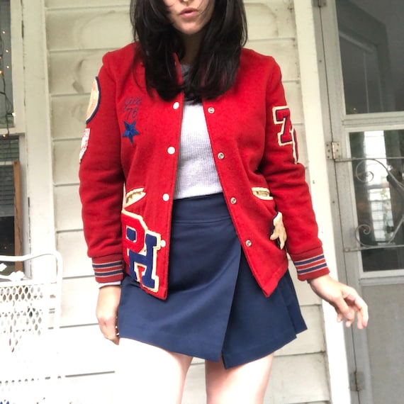 vintage 1970s cheerleading varsity jacket with patches - Gem