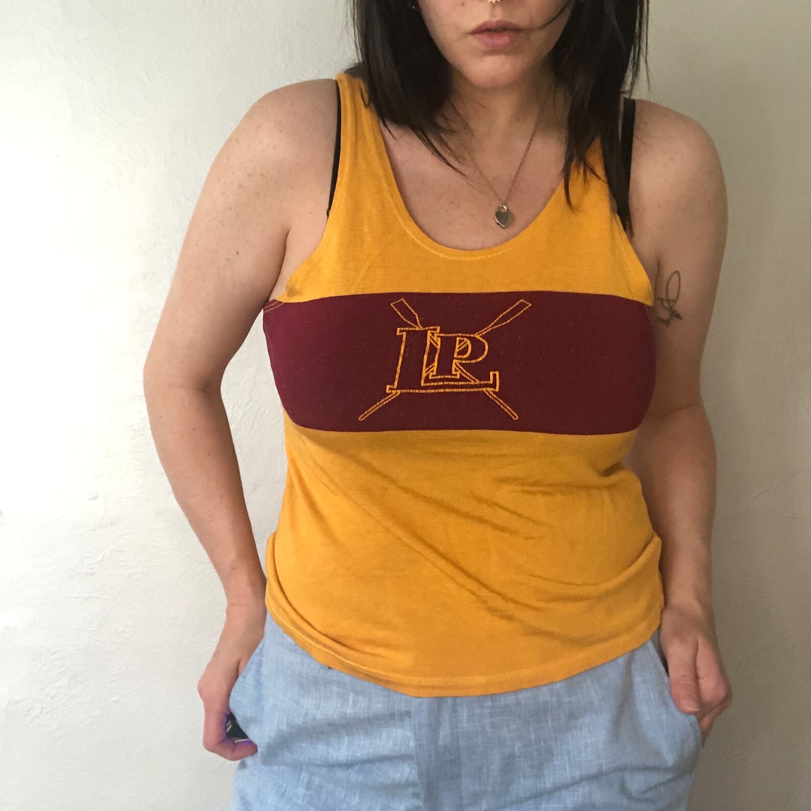 Vintage 1950s/60s Nylon Rowing Tank in Yellow/burgundy - Etsy