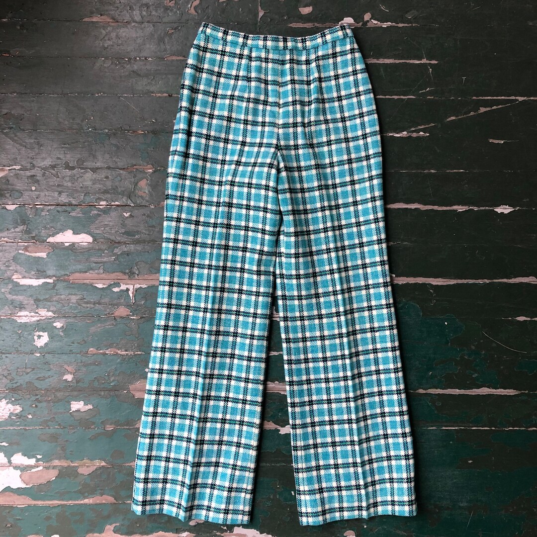 Vintage 1970s Blue and Green Plaid Wide Leg Pendleton Pants. - Etsy