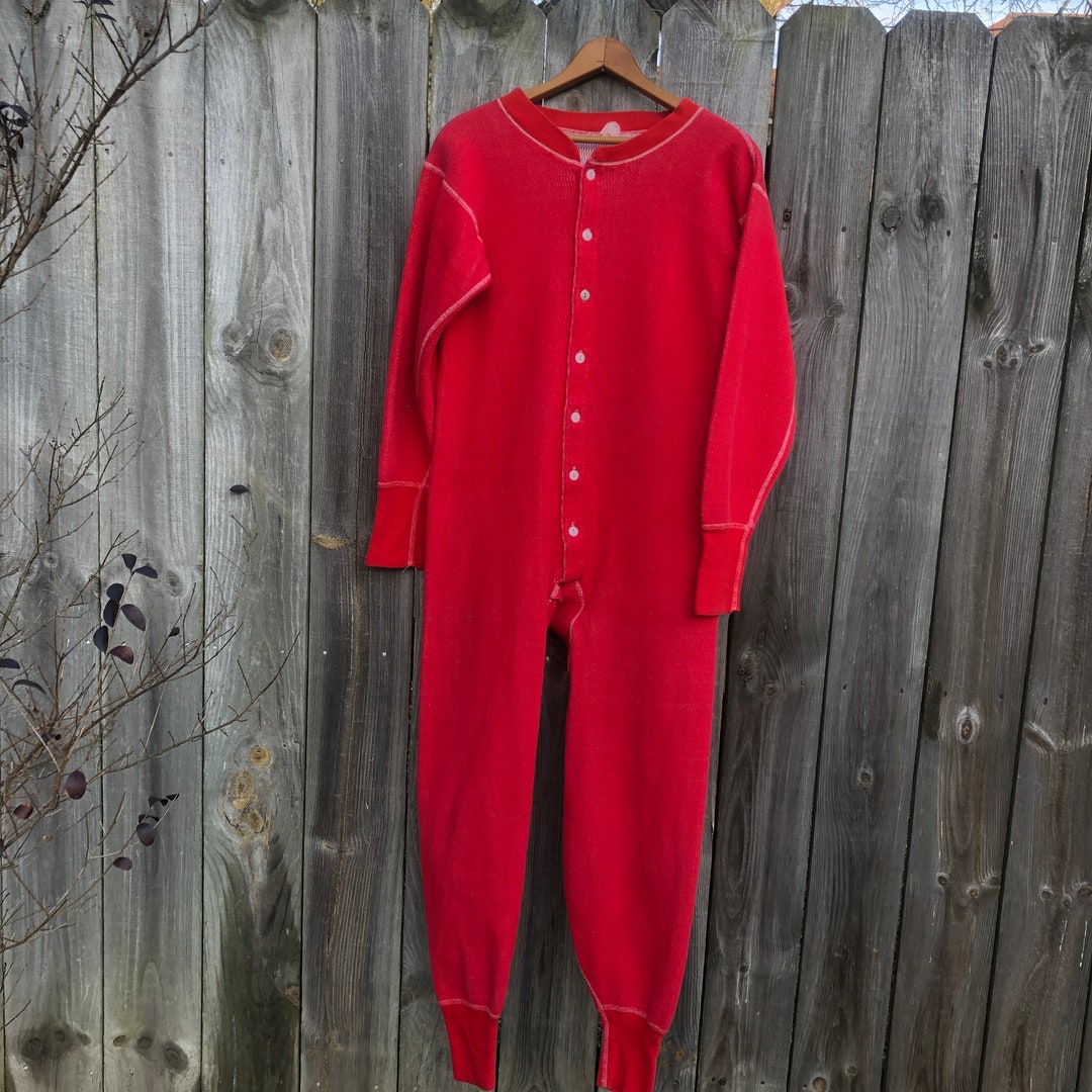 Vintage Red Waffle Knit Union Suit, Thick. Medium - Etsy