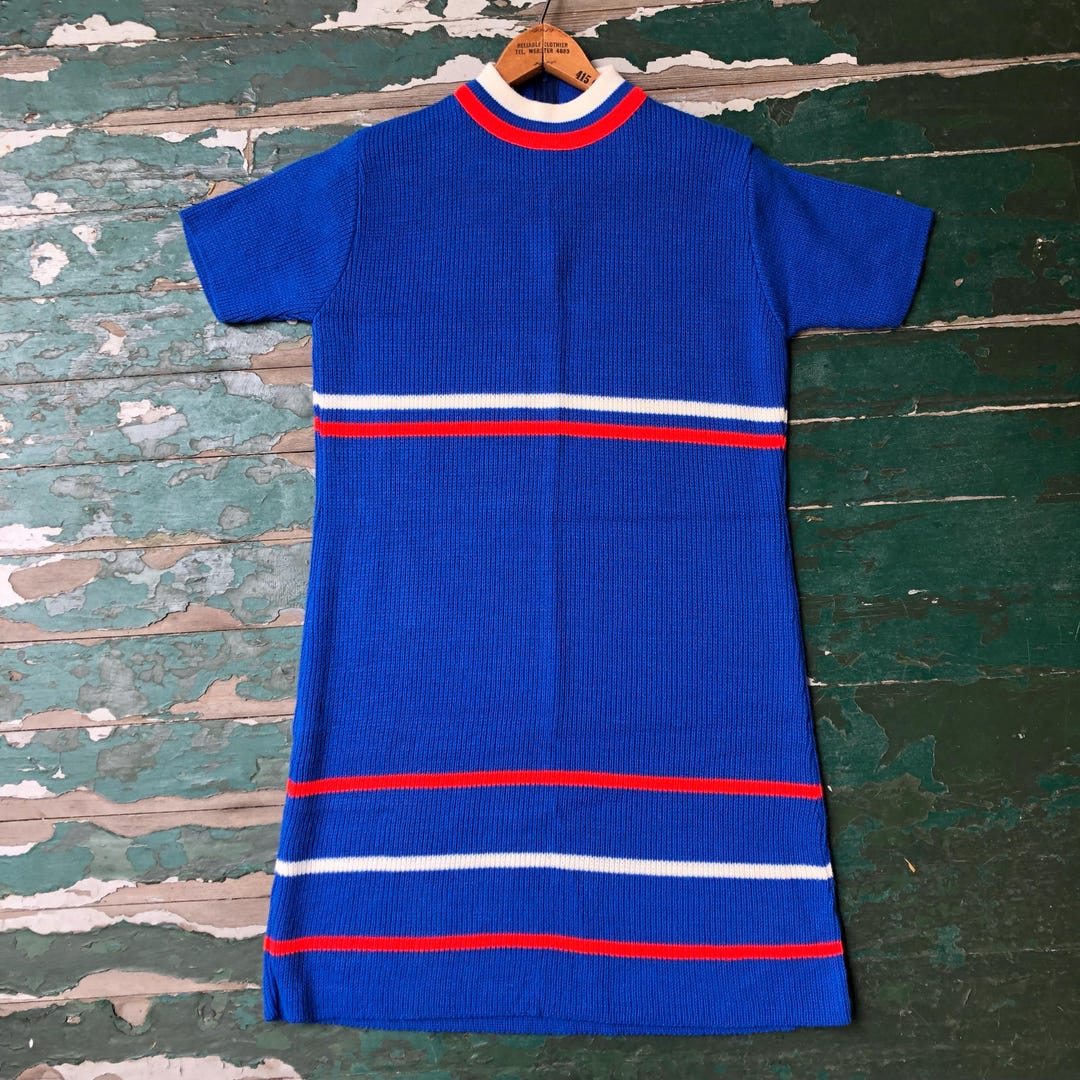 Vintage Knit Mini Mod Dress in Red and Blue Stripe - Etsy