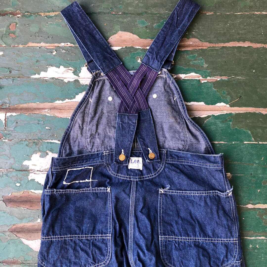 Vintage Lee Overalls With Low Crisscross Back Strap in Dark Wash 60s - Etsy