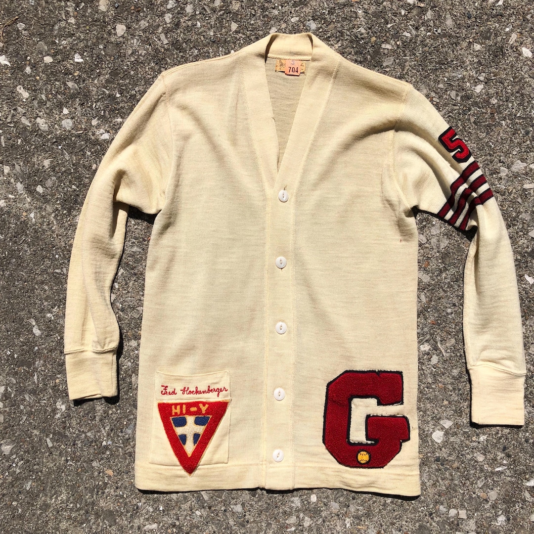 Vintage 1951 Columbus, Ohio Letterman Cardigan Sweater in Cream With ...