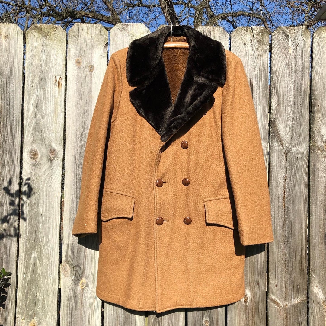 Vintage 1960s Wool, Faux Fur Pea Coat. Tan/brown - Etsy