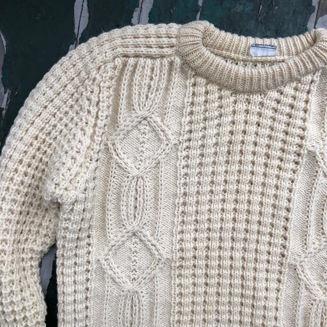 Vintage Aran/irish Wool Chunky Knit Sweater, Cream, Unisex. - Etsy