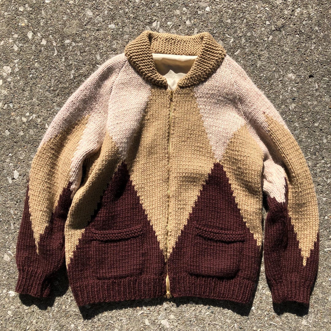 Vintage Cowichan Diamond Pattern Cardigan, 1960s - Etsy
