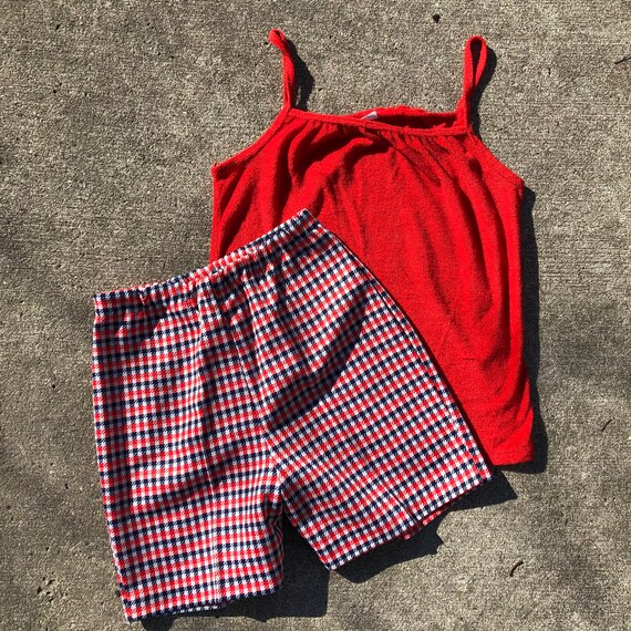 1970s Vintage Bright Red Terry Cloth Tank Gem