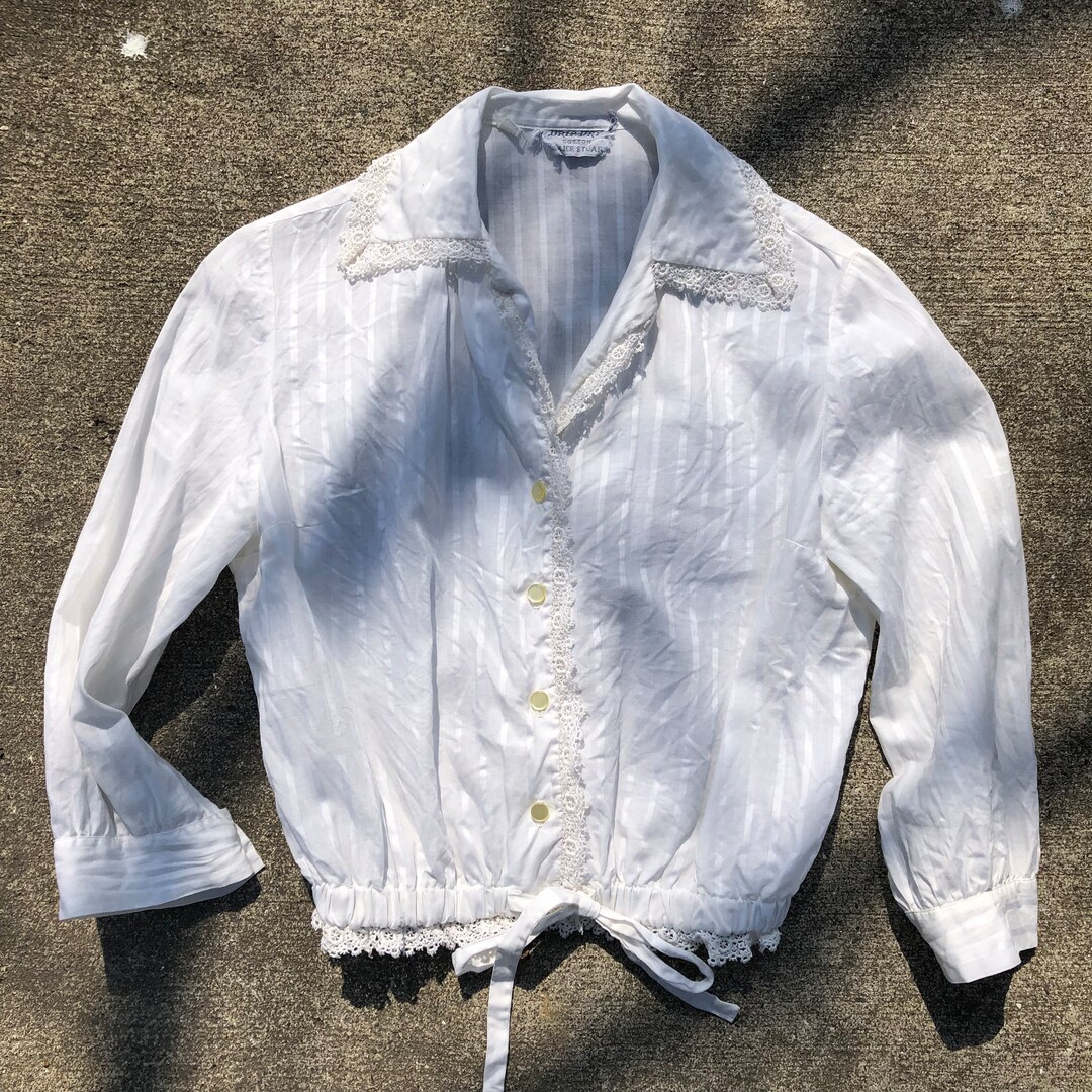 1950s Irish Lace and Cotton Bohemian Drip Dry Alice Stuart White Blouse ...