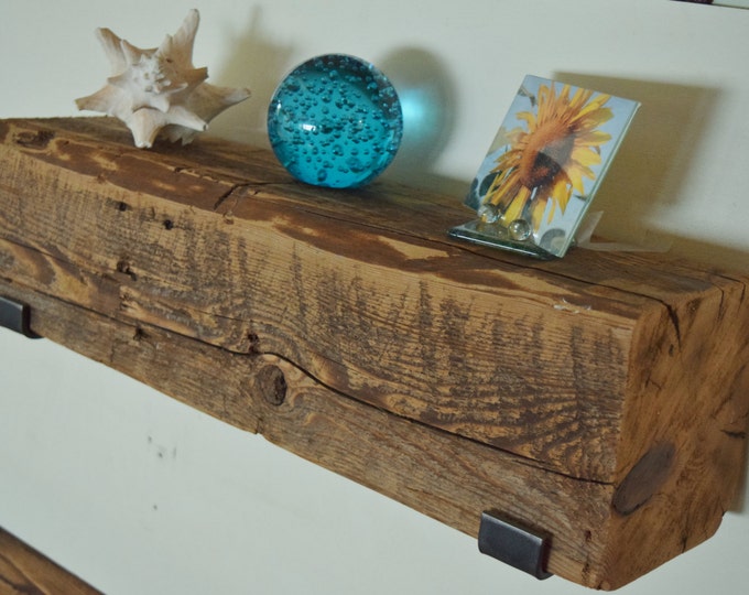 Reclaimed Barn Beam Shelf 22 X 6 X 6 With Rustic Steel Brackets Barn ...