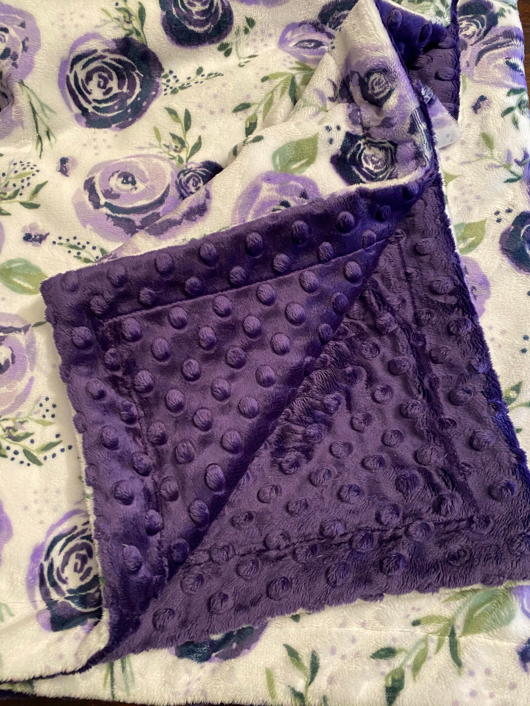 Purple Rose Minky Blanket, Personalized Throw Blanket, Adult Minky ...