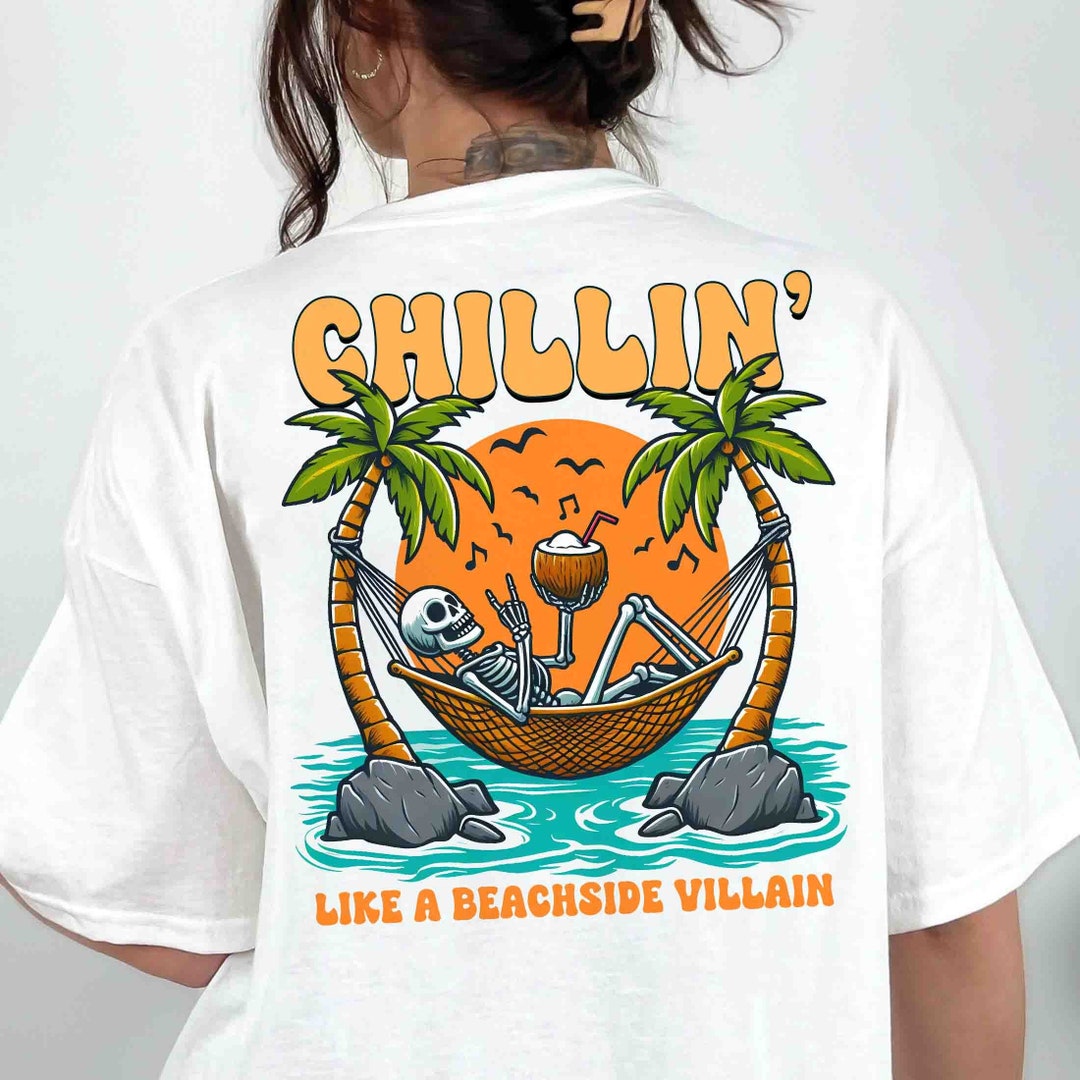 Beachside Villain Sweatshirt: Summer Skeleton Palm Tree Vacation Shirt ...