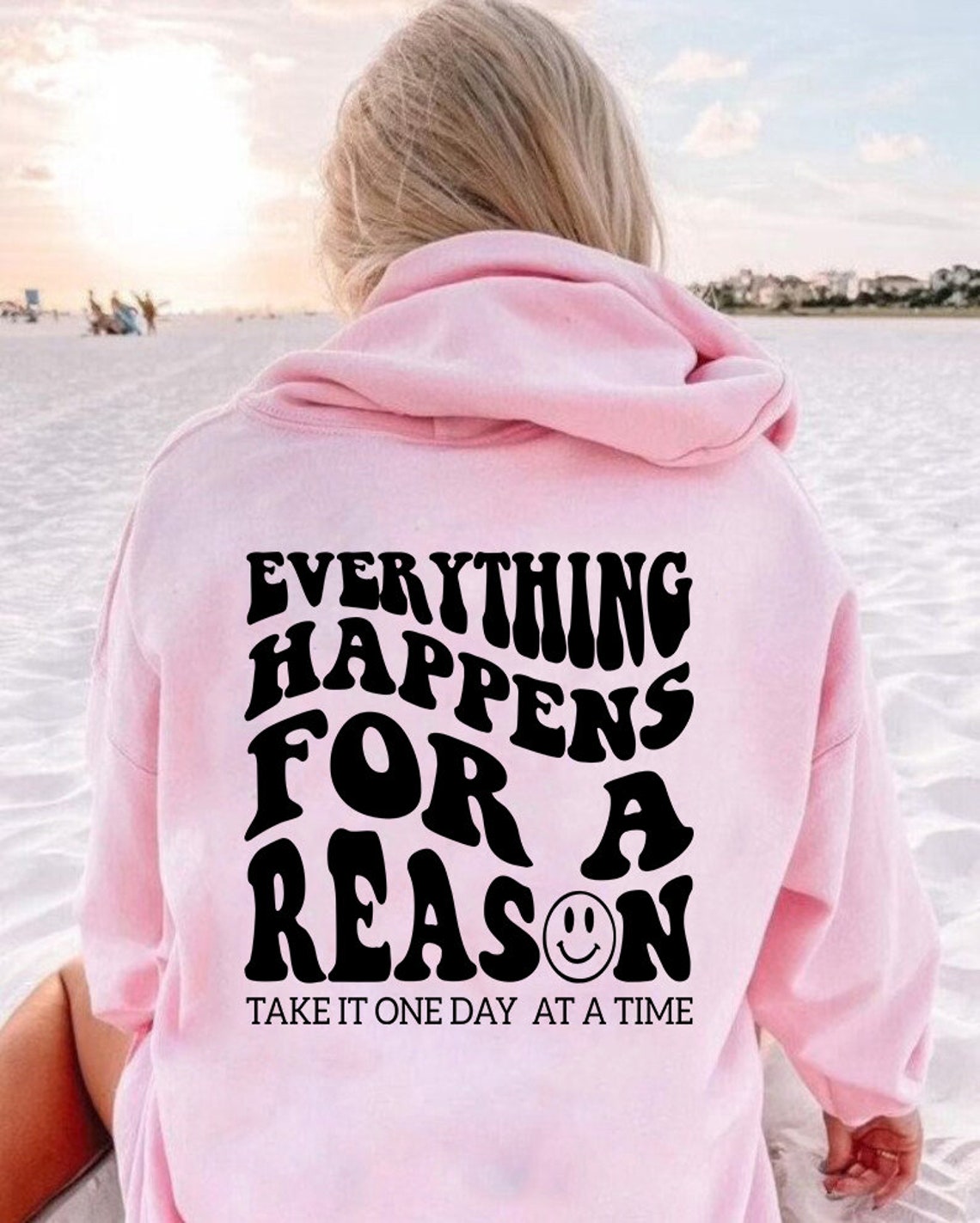 Everything Happen for A Reason Aesthetic Pullover Hoodie, Smiley Face ...
