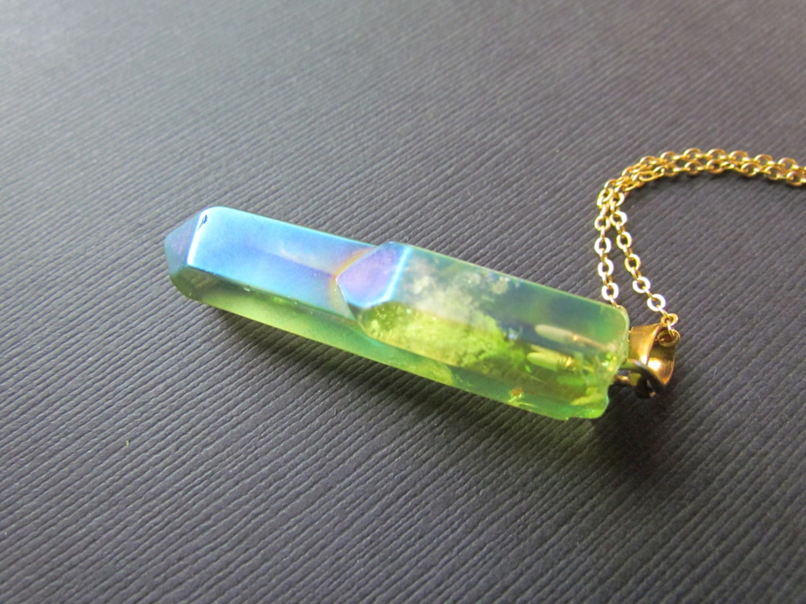 Green Quartz Necklace - Angel Aura Quartz Pendant - Double Quartz on a ...