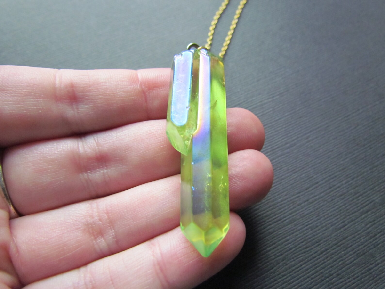 Green Quartz Necklace - Angel Aura Quartz Pendant - Double Quartz on a ...