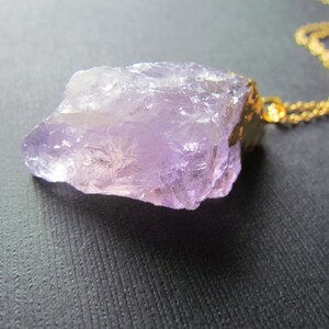 Rough Amethyst Necklace - Gold Filled Necklace - Raw Huge Amethyst Pendant - Electroplated ...