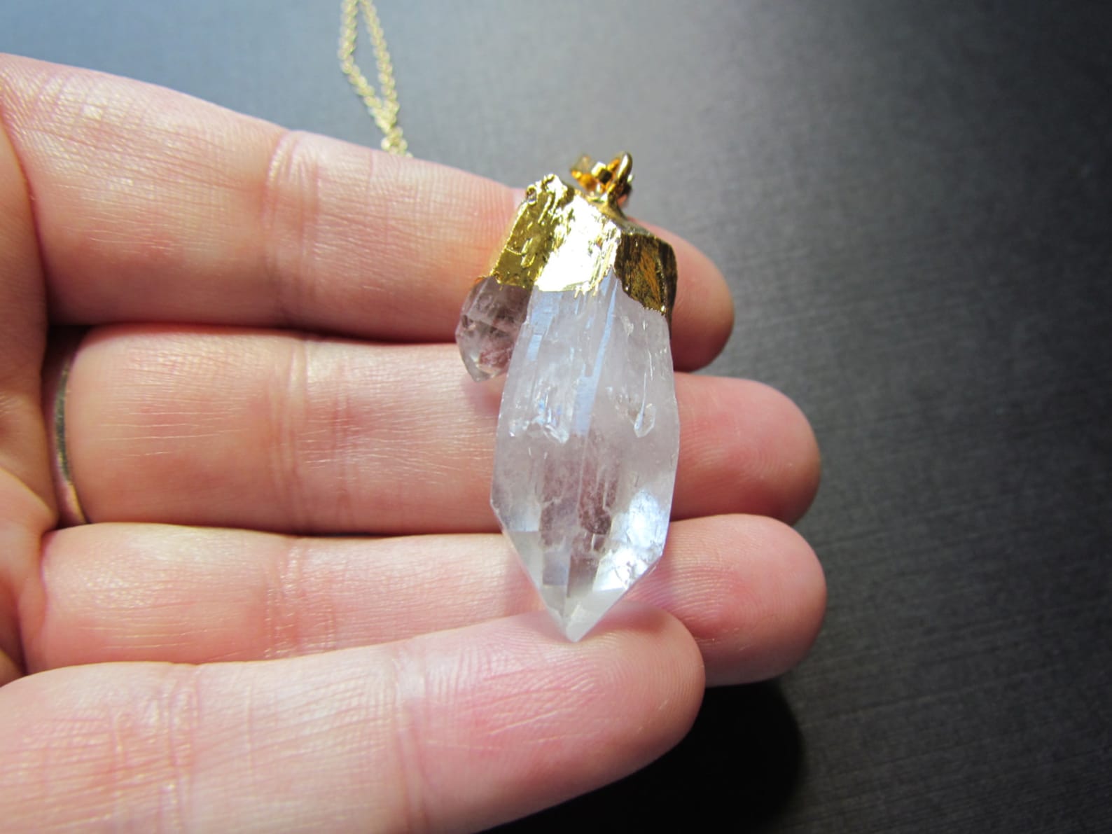 Quartz Necklace Gold Filled Crystal Necklace Electroplated | Etsy