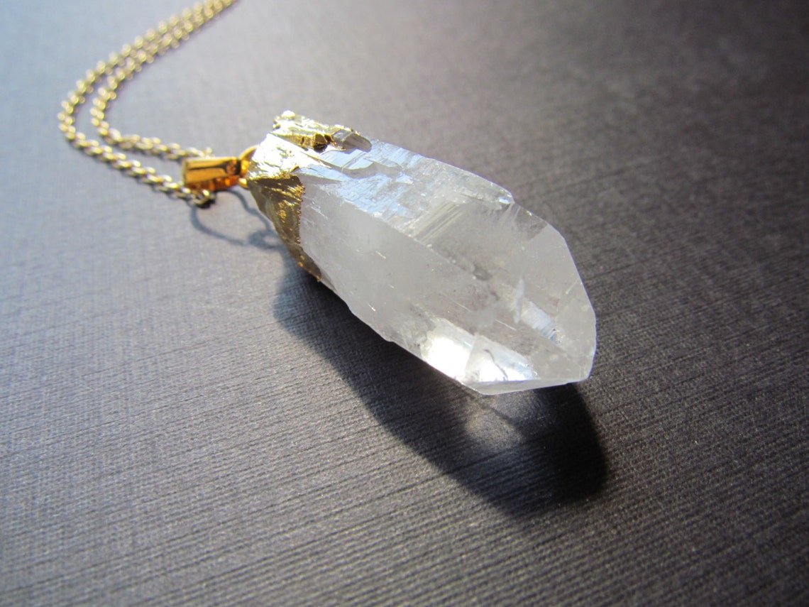 Quartz Necklace Gold Filled Crystal Necklace Electroplated | Etsy