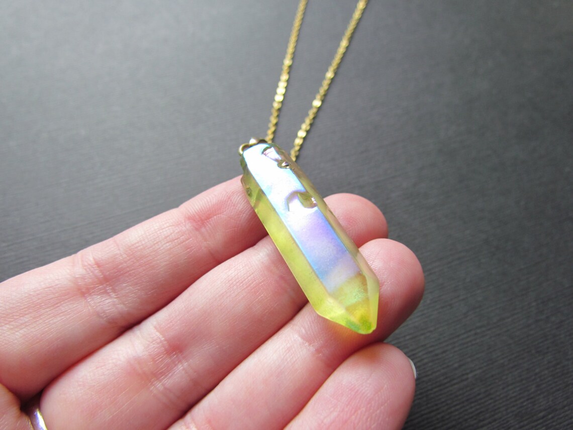 Green Quartz Pendant - Angel Aura Necklace - Green Quartz Point ...