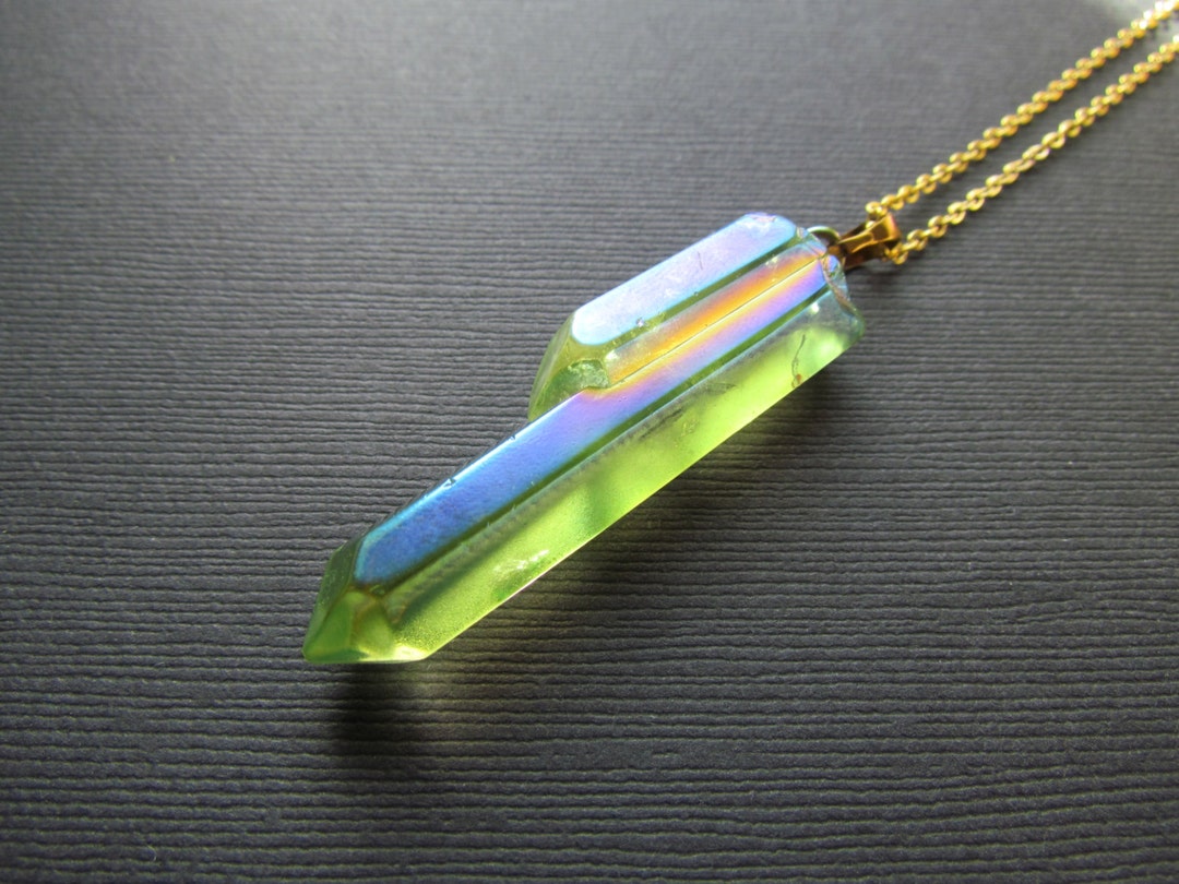 Green Quartz Necklace - Angel Aura Quartz Pendant - Double Quartz on a ...
