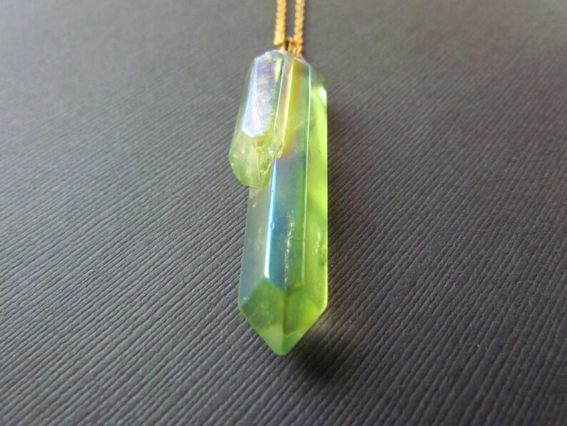 Green Quartz Necklace - Angel Aura Quartz Pendant - Double Quartz on a ...
